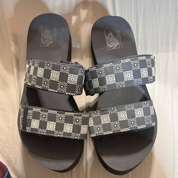 Vans | Shoes | Vans Gray And White Checkered Slides | Poshmark